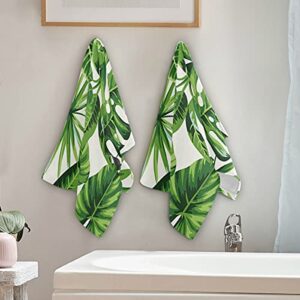 VKPSCHJ Palm Leaf Tropical Bath Hand Towels Summer Theme Green Fingertip Towels Set of 2 Bathroom Kitchen Decor Towel