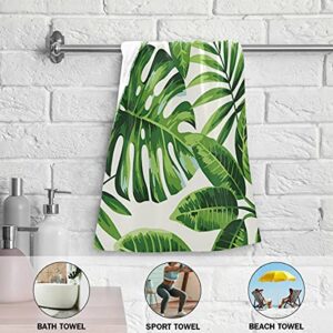 VKPSCHJ Palm Leaf Tropical Bath Hand Towels Summer Theme Green Fingertip Towels Set of 2 Bathroom Kitchen Decor Towel