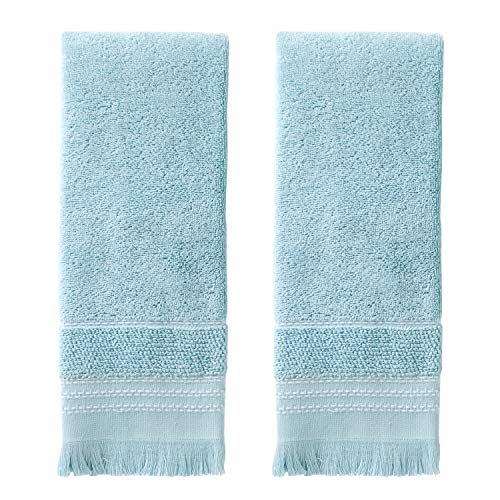 SKL Home by Saturday Knight Ltd. Jude Fringe Hand Towel,Aqua (2-Pack)