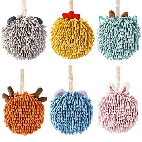 BATTILO PTY Fuzzy Ball Towel 4-Pack Cute Kids Chenille Hand Towels with Hanging Loop,Microfiber Kitchen Towels Hand Towel Ball for Bathroom(6 Pack)