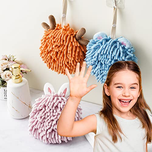 BATTILO PTY Fuzzy Ball Towel 4-Pack Cute Kids Chenille Hand Towels with Hanging Loop,Microfiber Kitchen Towels Hand Towel Ball for Bathroom(6 Pack)