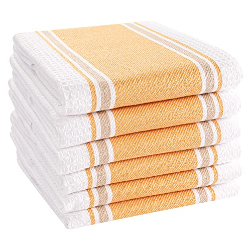 Light & Pro Waffle Stripe Kitchen Towel, 100% Cotton Quick Dry Tea Towels, Bar Towels, Highly Absorbent, Cleaning Towels, Kitchen Tea Towels, Pure Cotton, Absorbent Dish Cloth - 18x28 Inch - Mustard