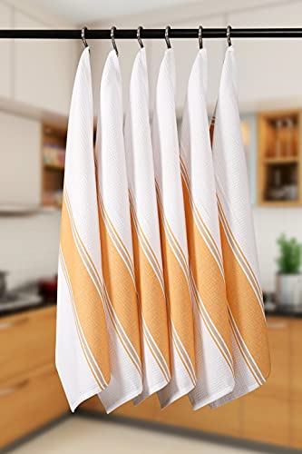 Light & Pro Waffle Stripe Kitchen Towel, 100% Cotton Quick Dry Tea Towels, Bar Towels, Highly Absorbent, Cleaning Towels, Kitchen Tea Towels, Pure Cotton, Absorbent Dish Cloth - 18x28 Inch - Mustard