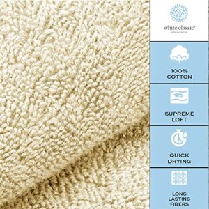 White Classic Luxury Hand Towels | 6 Pack Luxury Bath Mat | 2 Pack Bundle (Beige)