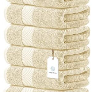 White Classic Luxury Hand Towels | 6 Pack Luxury Bath Mat | 2 Pack Bundle (Beige)