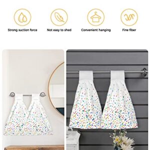 Colorful Texture Kitchen Towels with Hanging Loop 2 Pack, Absorbent Hand Towels for Bathroom, Gradient Watercolor Polka Dot White Hand Kitchen Towel Tea Bar Dish Cloths Tie Towel 18"x14"