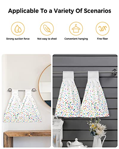 Colorful Texture Kitchen Towels with Hanging Loop 2 Pack, Absorbent Hand Towels for Bathroom, Gradient Watercolor Polka Dot White Hand Kitchen Towel Tea Bar Dish Cloths Tie Towel 18"x14"