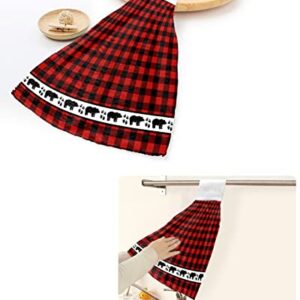 2PCS Hand Tie Towels for Bathroom Kitchen-Red Black Buffalo Checked Plaid Bear Paw Decor Hanging Towel Tea Bar Dish Cloth Soft Coral Fleece Absorbent Washcloth,Forest Animals