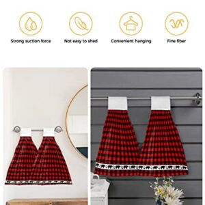 2PCS Hand Tie Towels for Bathroom Kitchen-Red Black Buffalo Checked Plaid Bear Paw Decor Hanging Towel Tea Bar Dish Cloth Soft Coral Fleece Absorbent Washcloth,Forest Animals