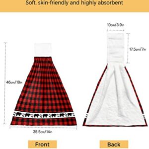 2PCS Hand Tie Towels for Bathroom Kitchen-Red Black Buffalo Checked Plaid Bear Paw Decor Hanging Towel Tea Bar Dish Cloth Soft Coral Fleece Absorbent Washcloth,Forest Animals