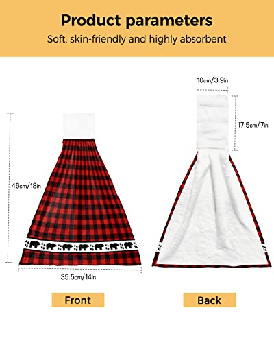 2PCS Hand Tie Towels for Bathroom Kitchen-Red Black Buffalo Checked Plaid Bear Paw Decor Hanging Towel Tea Bar Dish Cloth Soft Coral Fleece Absorbent Washcloth,Forest Animals