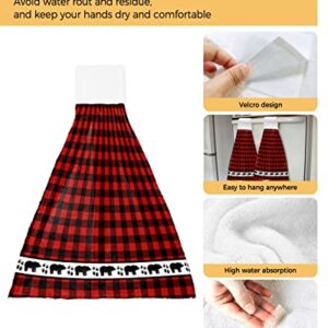 2PCS Hand Tie Towels for Bathroom Kitchen-Red Black Buffalo Checked Plaid Bear Paw Decor Hanging Towel Tea Bar Dish Cloth Soft Coral Fleece Absorbent Washcloth,Forest Animals