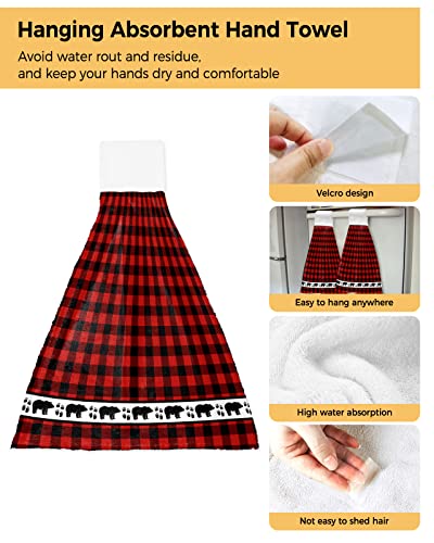 2PCS Hand Tie Towels for Bathroom Kitchen-Red Black Buffalo Checked Plaid Bear Paw Decor Hanging Towel Tea Bar Dish Cloth Soft Coral Fleece Absorbent Washcloth,Forest Animals