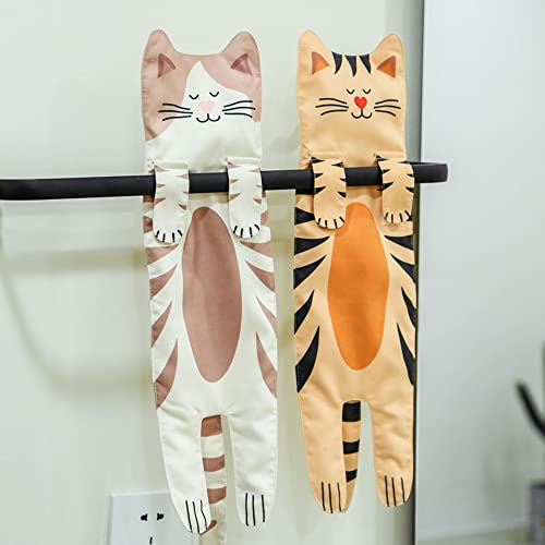 XIYUAN 2Pack 21in Bathroom Kitchen Fun Cat Hand Towel, Cute Cat Decorative Towel, Hanging Face Towel, Super Absorbent and Soft, for Cat Lovers, Home Sweet Home Gift (Pink Black)