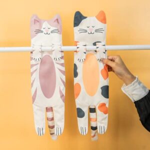 XIYUAN 2Pack 21in Bathroom Kitchen Fun Cat Hand Towel, Cute Cat Decorative Towel, Hanging Face Towel, Super Absorbent and Soft, for Cat Lovers, Home Sweet Home Gift (Pink Black)