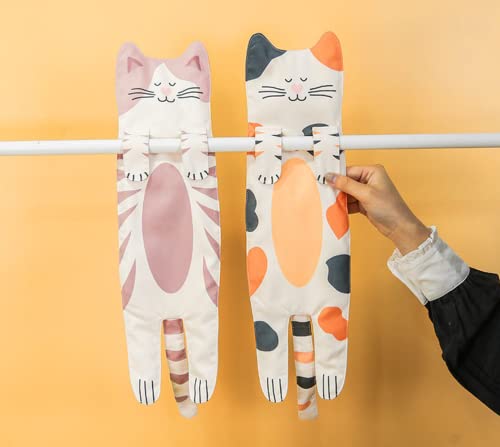 XIYUAN 2Pack 21in Bathroom Kitchen Fun Cat Hand Towel, Cute Cat Decorative Towel, Hanging Face Towel, Super Absorbent and Soft, for Cat Lovers, Home Sweet Home Gift (Pink Black)