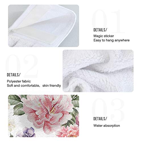 Alaza Vintage Floral Pink Chic Peony Kitchen Towels with Hanging Loop Absorbent & Fast Drying Dishtowels Set of 2