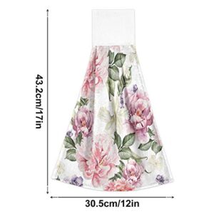 Alaza Vintage Floral Pink Chic Peony Kitchen Towels with Hanging Loop Absorbent & Fast Drying Dishtowels Set of 2