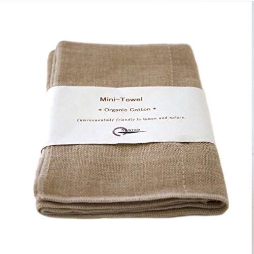 IPPINKA Nawrap Organic Cotton Mini Towel, Made in Japan, Durable, Absorbent and Quick-Dry, 4 Ply, 10 x 10 in - Brown