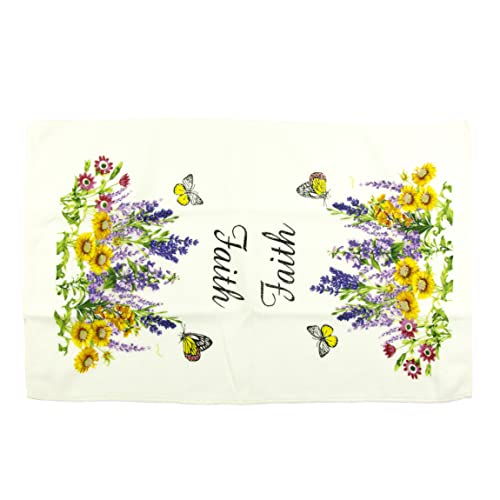 Sunflower Garden Faith, Hope, and Love Floral Hand Towels 24''x15'', Set of 6, White