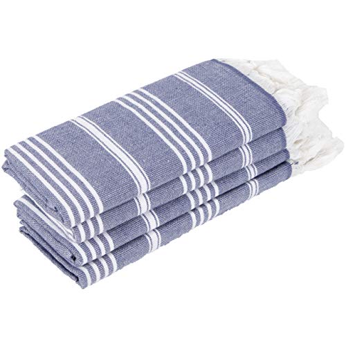 4 Pack Turkish Hand Towels for Bathroom - 100% Cotton Decorative Towels for Bathroom and Kitchen - Hand Towel Set of 4-18 x 40 inch (Navy Blue)