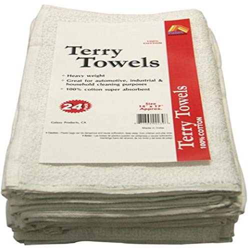 Galaxy Audio Paint Essentials 14-Inch x 17-Inch Terry Towels, White 24-Pack WT24