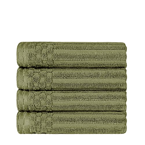 SUPERIOR Cotton 4-Piece Solid and Ribbed Hand Towel Set, Hand Towels- 16" x 28", Sage