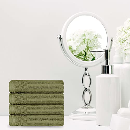 SUPERIOR Cotton 4-Piece Solid and Ribbed Hand Towel Set, Hand Towels- 16" x 28", Sage