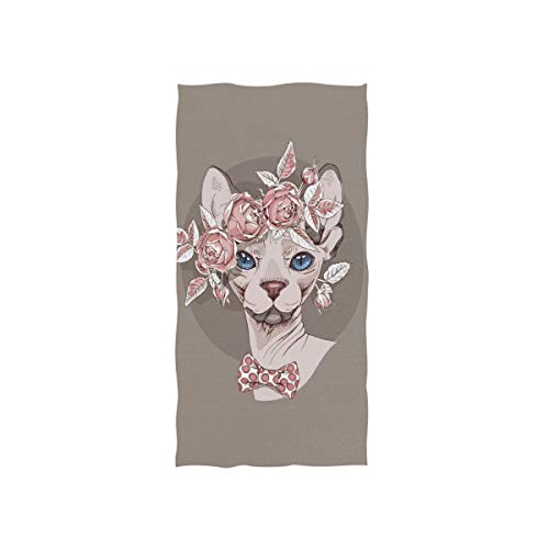 MOYYO Sphynx Cat Rose Flower Wreath Hand Towels Soft Highly Absorbent Large Hand Towels 15 x 30inch Fingertip Towels Bath Towel Multiprupose for Hand Face Bathroom Gym Hotel Spa