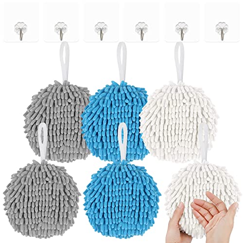 YUANQIAN Fuzzy Ball Towels,Chenille Bathroom Hand Towels with Hanging Loop,Super Absorbent Hanging Kitchen Plush Quick-Drying Towel Soft Absorbent Hand Towel