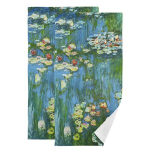 Hand Towel Set Monet Water Lilies Willow Absorbent Towel for Bathroom 14.4 x 28.3 Inch