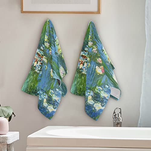 Hand Towel Set Monet Water Lilies Willow Absorbent Towel for Bathroom 14.4 x 28.3 Inch