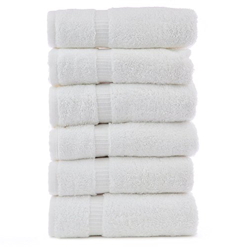 KSC Diamond American Towels & Linens Luxury Turkish Cotton Hotel & Spa Hand Towel 16"x30" Set of 6 100% Ring Spun - Organic Eco-Friendly (Hand Towels, White)