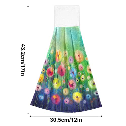 Spring Floral Flowers Kitchen Hanging Towel 12 x 17 Inch Summer Rainbow Daisy Poppy Hand Tie Towels Set 2 Pcs Tea Bar Dish Cloths Dry Towel Soft Absorbent Durable for Bathroom Laundry Room Decor