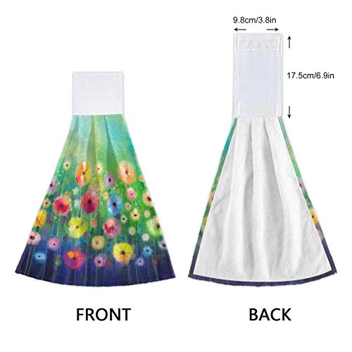 Spring Floral Flowers Kitchen Hanging Towel 12 x 17 Inch Summer Rainbow Daisy Poppy Hand Tie Towels Set 2 Pcs Tea Bar Dish Cloths Dry Towel Soft Absorbent Durable for Bathroom Laundry Room Decor