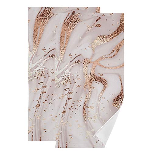 Qilmy Rose Gold Abstract Marble Hand Towels Ultra Soft Absorbent Fingertip Bath Towels Breathable & Comfort Hand Towels for Bathroom Hotel, Gym and Spa 28 X 14 Inch (2PCS)