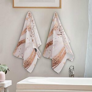 Qilmy Rose Gold Abstract Marble Hand Towels Ultra Soft Absorbent Fingertip Bath Towels Breathable & Comfort Hand Towels for Bathroom Hotel, Gym and Spa 28 X 14 Inch (2PCS)