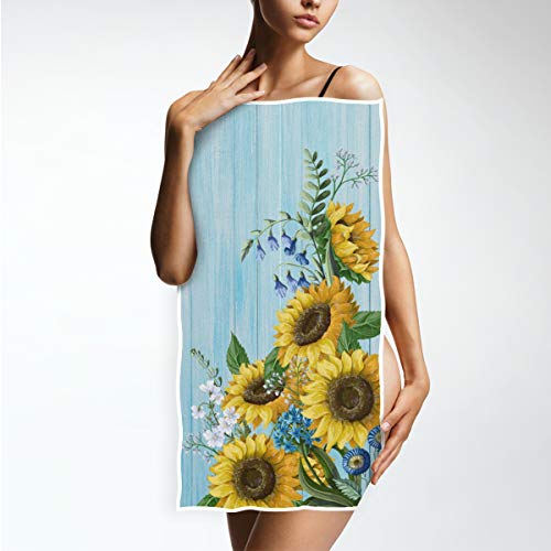 Granbey Sunflowers Hand Towels Cute Flowers on Blue Wooden Board Bathroom Hand Towels Bright Yellow Floral Decorative Bath Towels Ultra Soft Absorbent Guest Fingertip Towel