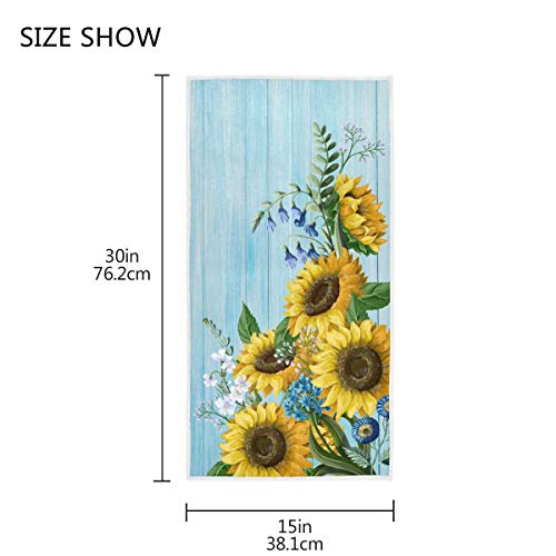 Granbey Sunflowers Hand Towels Cute Flowers on Blue Wooden Board Bathroom Hand Towels Bright Yellow Floral Decorative Bath Towels Ultra Soft Absorbent Guest Fingertip Towel