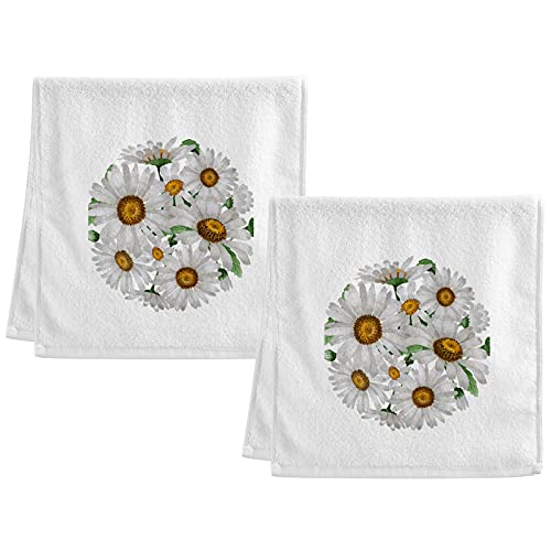 ALAZA Daisy Chamomile Flowers Floral Towels 100% Cotton Hand Towel for Bathroom 16 x 30 inch, Absorbent Soft & Skin-Friendly, 2 Pieces