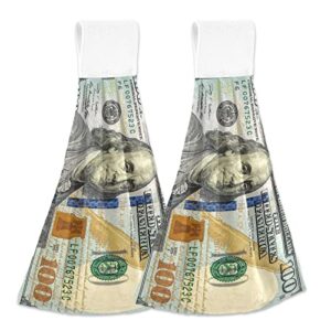 100 dollar bill printed hanging kitchen towels 2 pieces absorbent tie towel dish cloth soft hand towel tea bar towels for bathroom restroom home decor