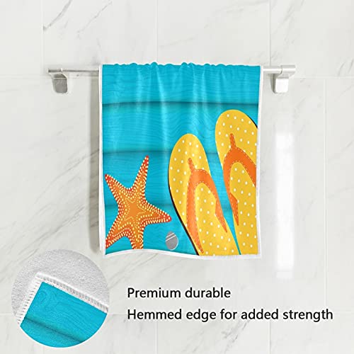 Tamniee Sandals Starfish Summer Hand Towels Slipper Blue Board Decor Kitchen Dish Towel Quality Premium Bathroom Washcloth 30 x 15 Inches for Beach Guest Hotel Spa Gym Sport Yoga Home