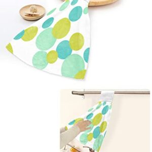 CyCoShower Hanging Hand Towels Kitchen Towel Simple Blue and Lime Green Polka Dots Bathroom Hand Towels with Loop Tie Towels Soft,Absorbent Tea Bar Towels,2pcs