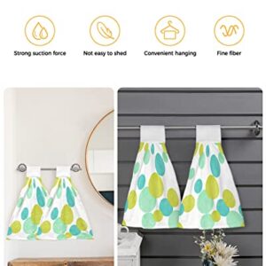 CyCoShower Hanging Hand Towels Kitchen Towel Simple Blue and Lime Green Polka Dots Bathroom Hand Towels with Loop Tie Towels Soft,Absorbent Tea Bar Towels,2pcs