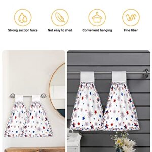 ZFUNCING Hand Tie Towel Set of 2,Memorial Day Patriotic Blue and Red Star Hanging Kitchen Towels with Loop,Absorbent Tea Bar Dish Towel Fast Drying Towels for Bathroom,Swirling Stripe on White