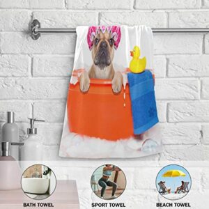 DOMIKING Decorative Hand Towels for Bathroom - French Bulldog Cotton Guest Towel Set of 2 Absorbent Fingertip Towel for Hotel Gym Sports Bathroom