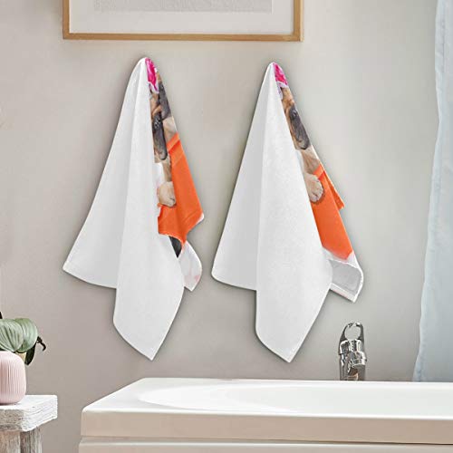 DOMIKING Decorative Hand Towels for Bathroom - French Bulldog Cotton Guest Towel Set of 2 Absorbent Fingertip Towel for Hotel Gym Sports Bathroom