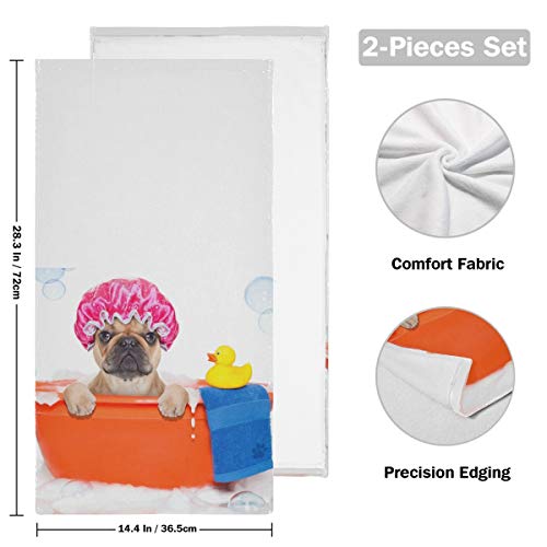 DOMIKING Decorative Hand Towels for Bathroom - French Bulldog Cotton Guest Towel Set of 2 Absorbent Fingertip Towel for Hotel Gym Sports Bathroom