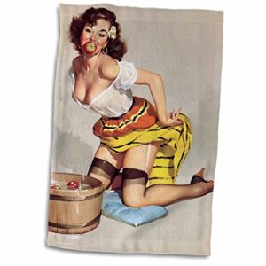 3drose retro pinups - image of retro elvgren pinup bobbing for apples - towels (twl-255431-1)