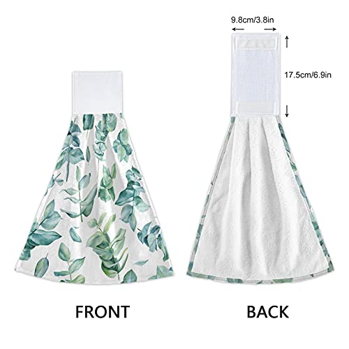 Green Eucalyptus Leaf Tropical Plant Hanging Kitchen Towels 2 Pieces Absorbent Tie Towel Dish Cloth Soft Hand Towel Tea Bar Towels for Bathroom Restroom Home Decor